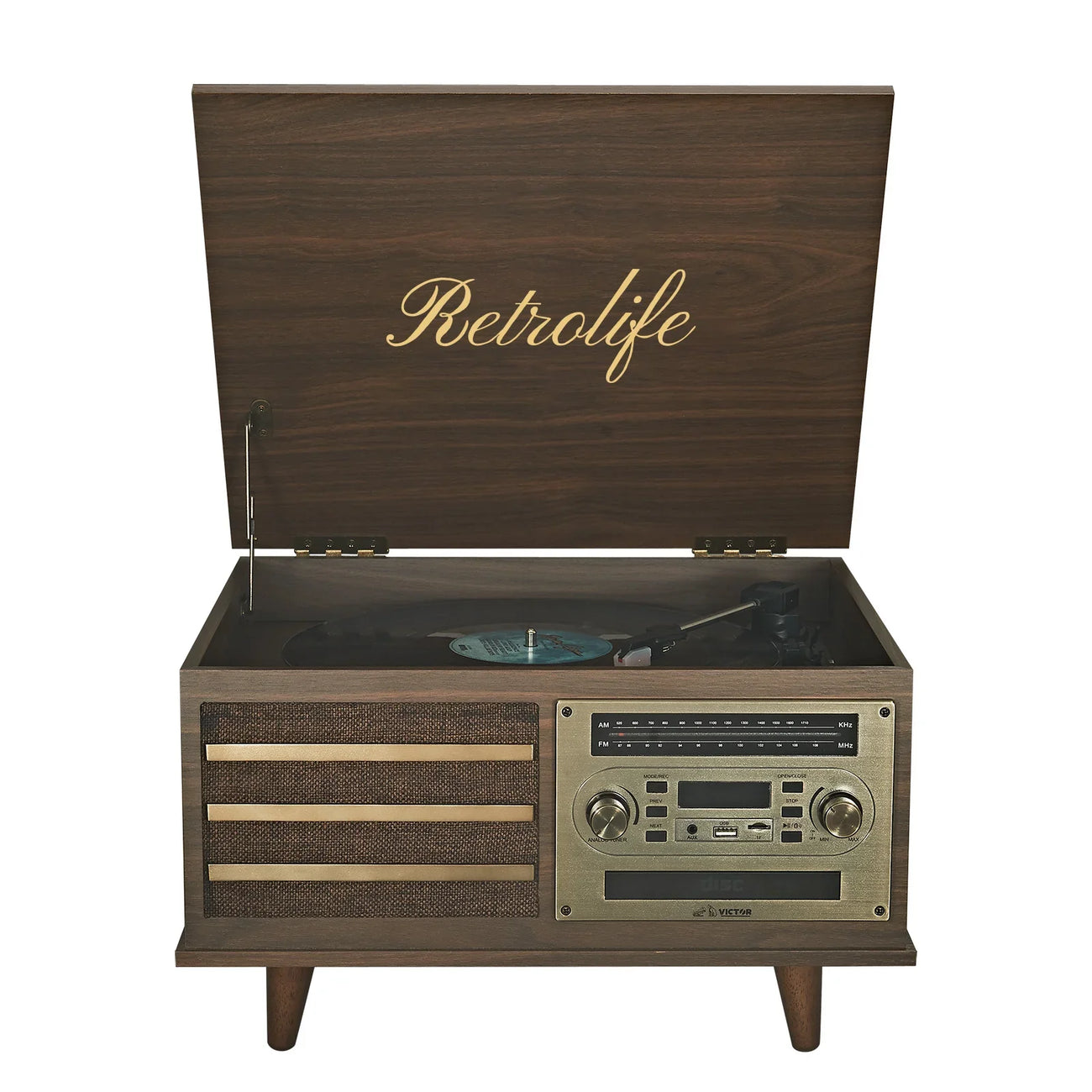 8-in-1 Vinyl Record Player with Built-in Speakers & CD Player RT15 ...
