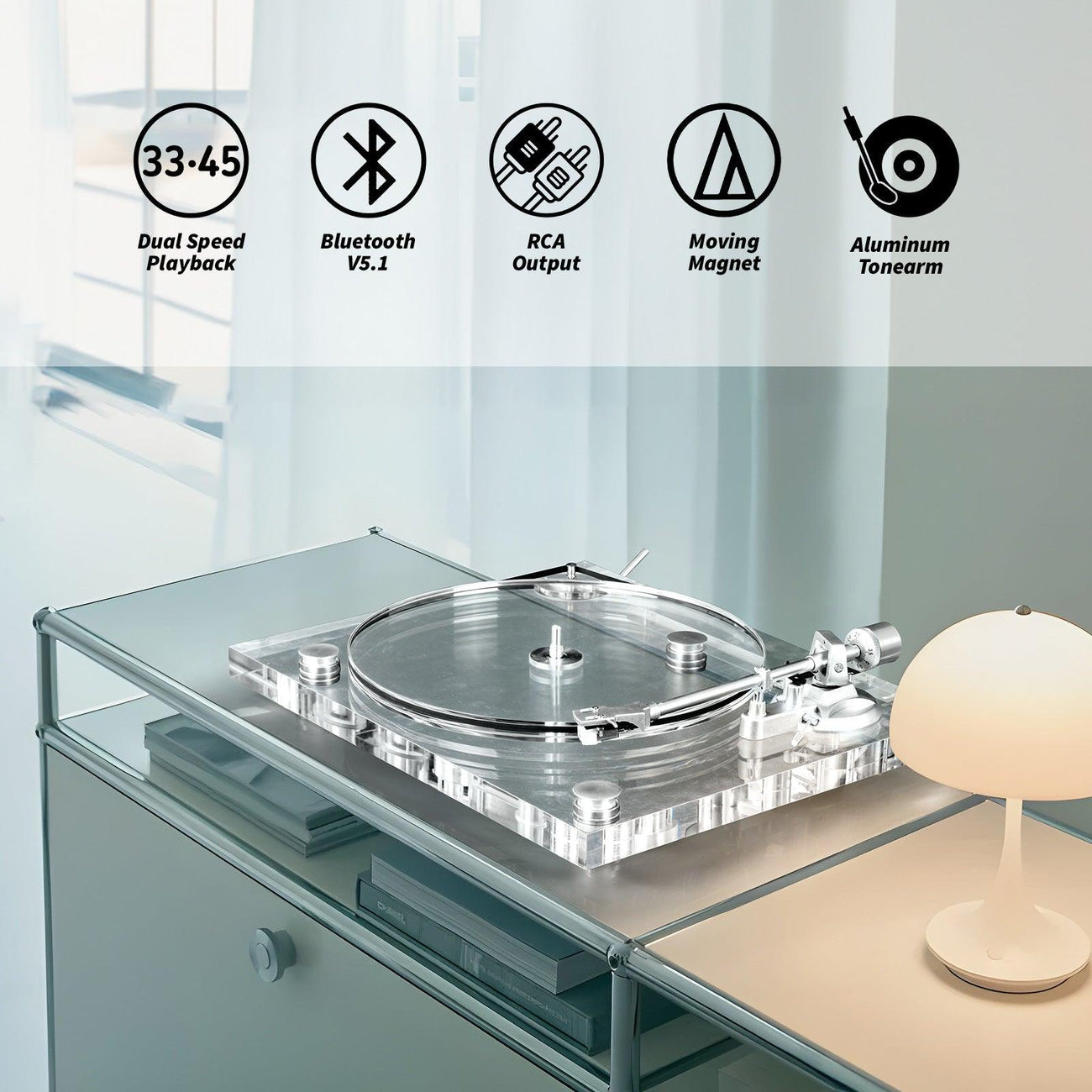 High Fidelity Transparent Bluetooth Out Turntable with ATN3600L Stylus ...