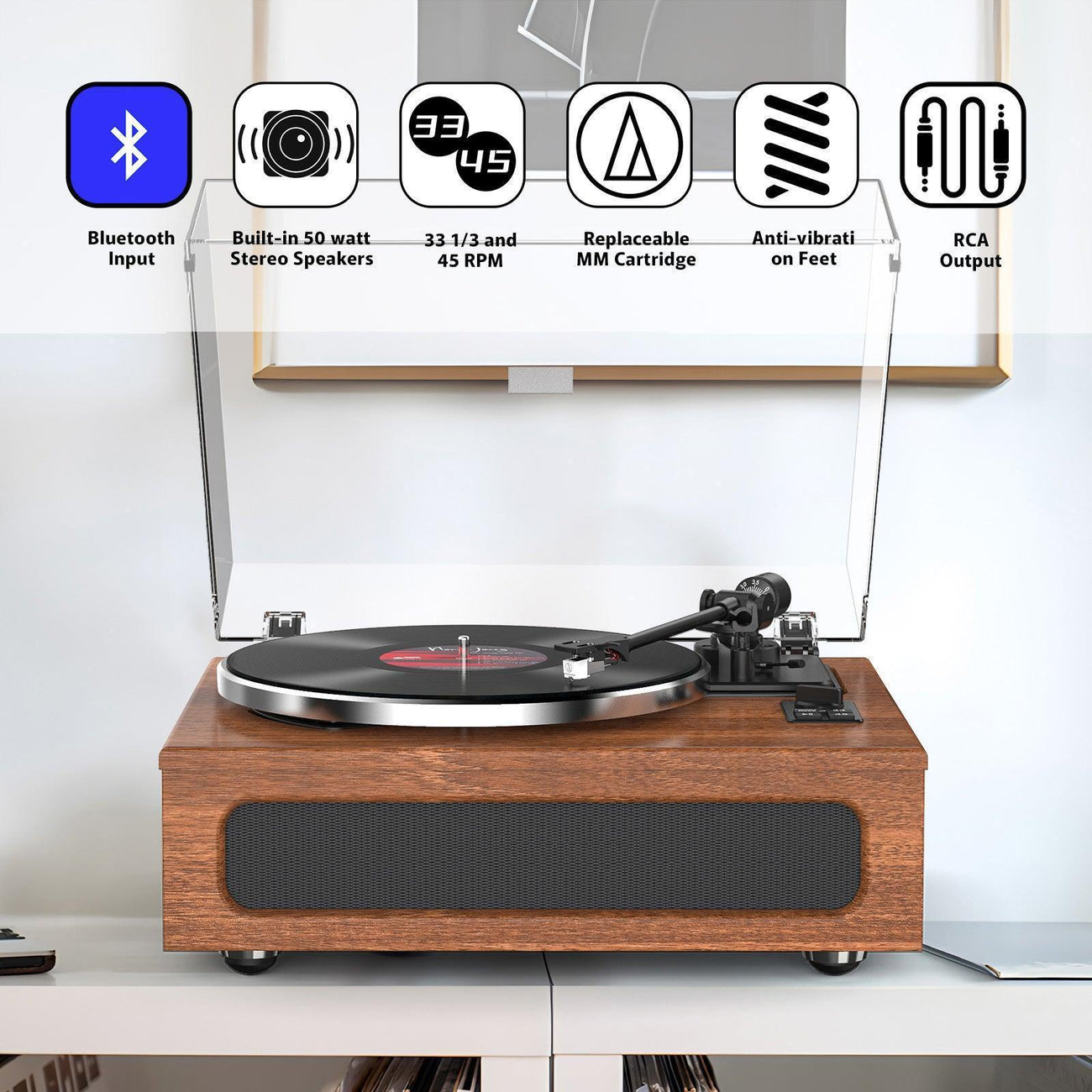 Bluetooth All-in-One Record Player with Built-in Speakers HQ-KZ018 ...