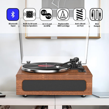 Bluetooth All-in-One Record Player with Built-in Speakers HQ-KZ018 ...