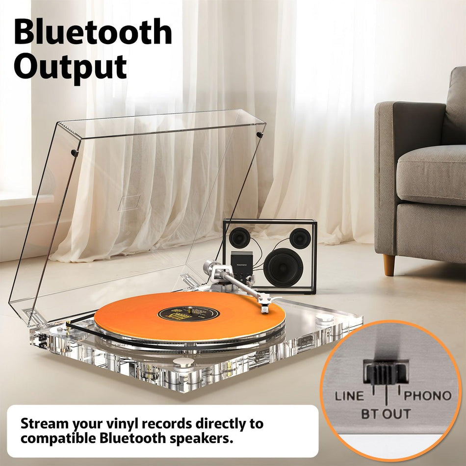 High Fidelity Transparent Bluetooth Out Turntable with ATN3600L Stylus ...