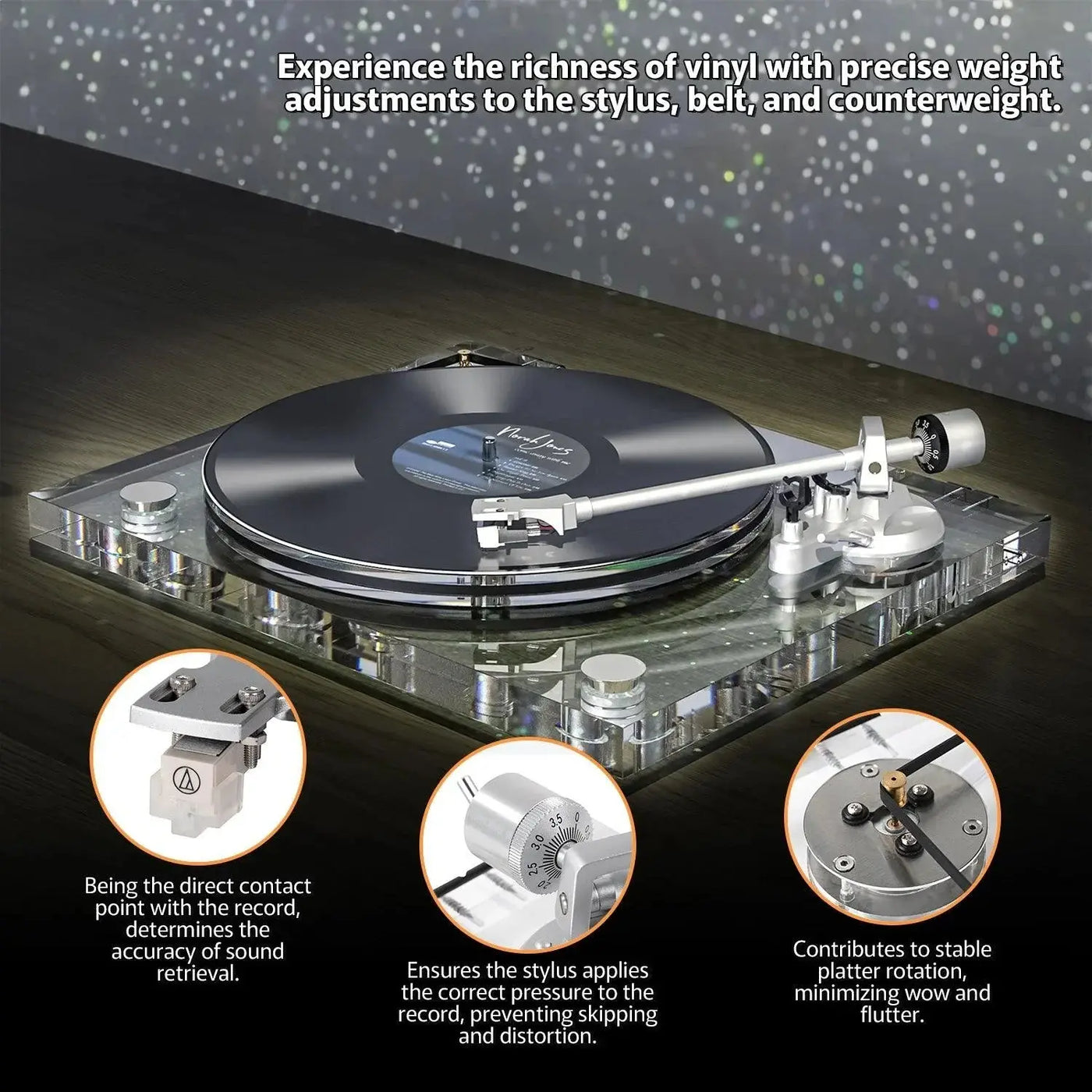 High Fidelity Transparent Bluetooth Out Turntable with ATN3600L Stylus ...