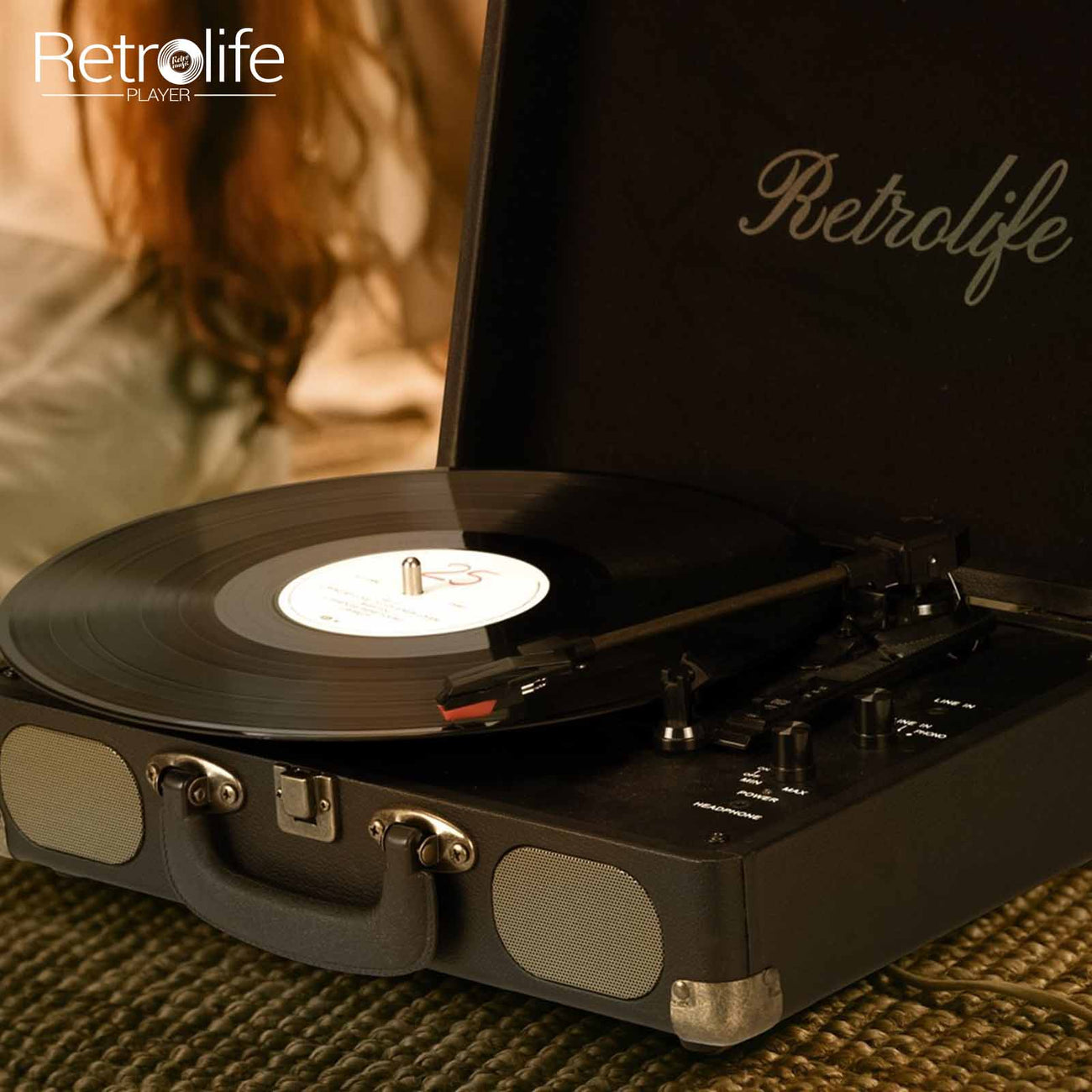 Belt-Driven Vintage Portable Turntable with Wireless Bluetooth R609 ...