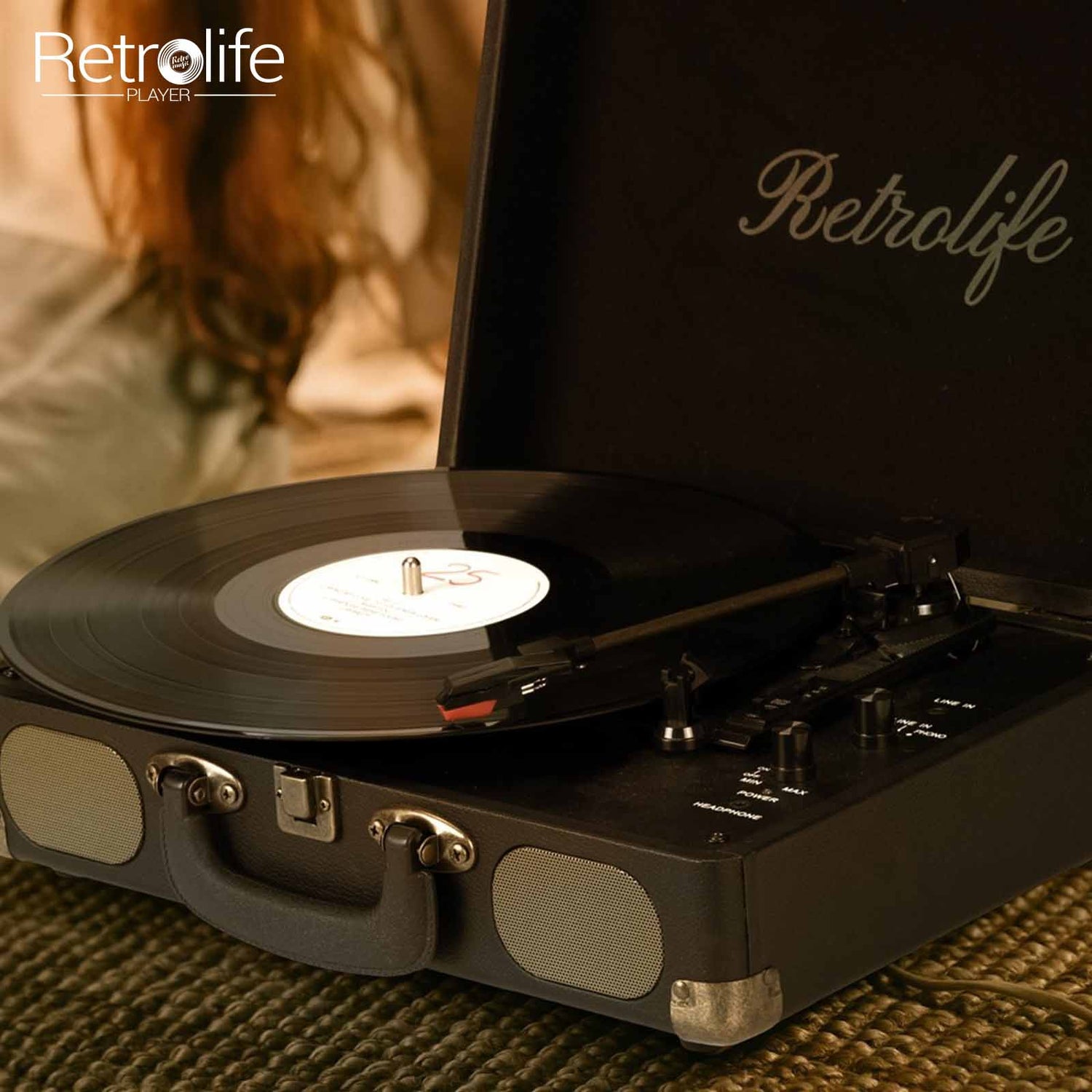Belt-Driven Vintage Portable Turntable with Wireless Bluetooth R609 ...