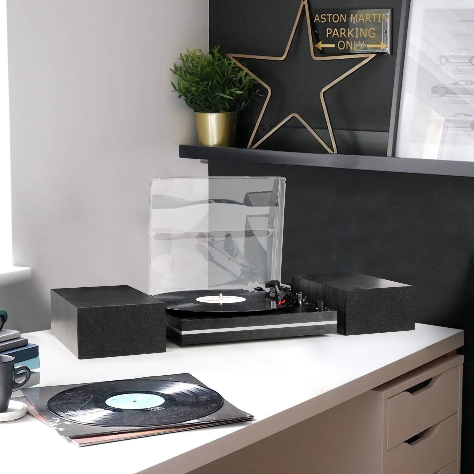 Bluetooth Turntable with 30W External Bookshelf Speakers R612 ...