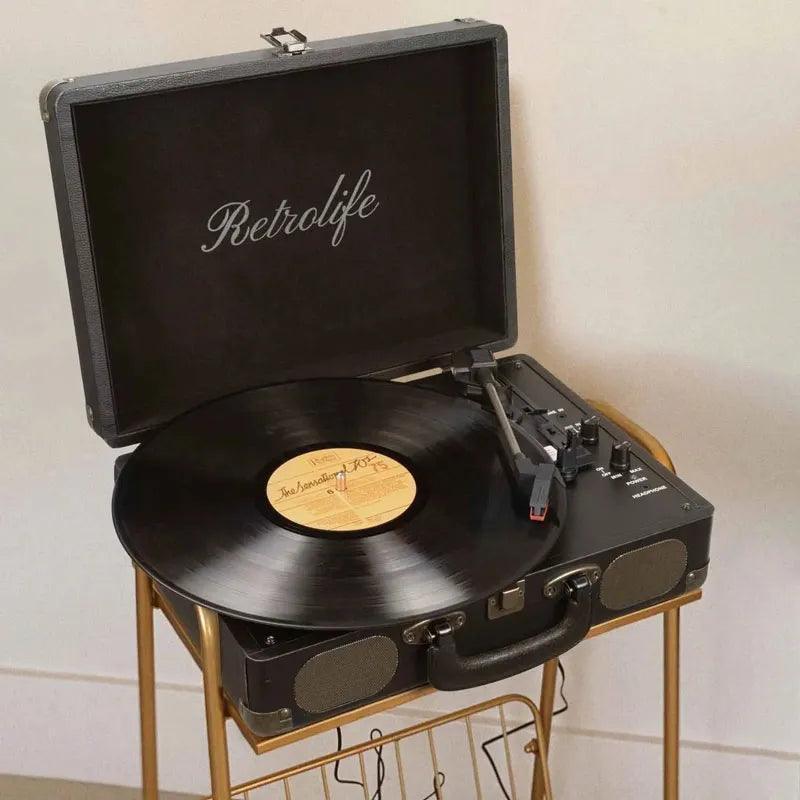 Belt-Driven Vintage Portable Turntable with Wireless Bluetooth R609 ...